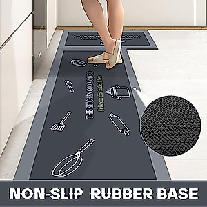 LYGLIGH Kitchen Mat 2 Piece Set: Kitchen Rug Anti Slip 48 * 17" & 24 * 17" Kitchen Runway Rug - Kitchen Mat Absorbent Slide for Hallway with Rubber Backing Washable Black for Decorative Nices