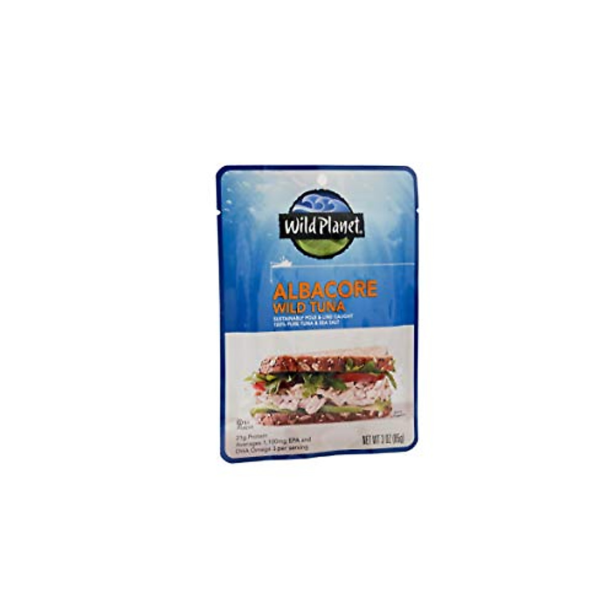 Wild Planet Wild Albacore Tuna, Sea Salt, Sustainably Wild-Caught, Kosher, Gluten Free, Keto and Paleo, 3rd Party Mercury Tested, 3 Ounce Pouch (Pack of 1)