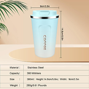 JTRYEMU Travel coffee mug 12 oz Insulated Coffee cup with lid reusable Leak proof Coffee Tumbler Stainless Steel Vacuum Gradient Colorful Thermos cup Thermal Keeps Cold and Hot for Coffee/Tea