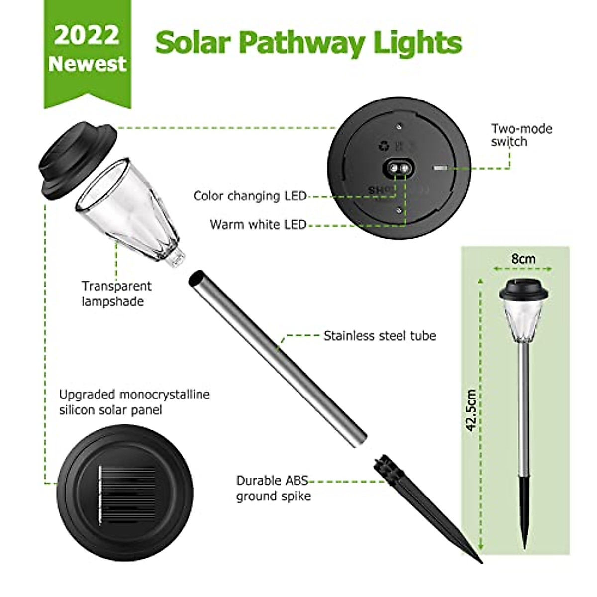 ELECLINK Solar Outdoor Lights 2 Pack, Color Changing & Warm White LED Solar Outdoor Decorative Lights for Christmas, Waterproof Solar Powered Garden Lights for Yard Pathway Holiday Festival Decor