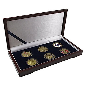 Wood Display Box for 6 Large Coin Capsules/Challenge Coin Mahogany Finish