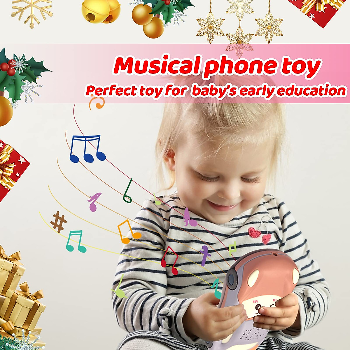 Lukax Baby Phone Toys for 1 2 3 Years Old Girl, Musical Car Toys with Star Projector, Toy Phone Baby Toys 18 Months+, Early Education Learning Toys Gift for Boys Toddlers Kids (Pink)