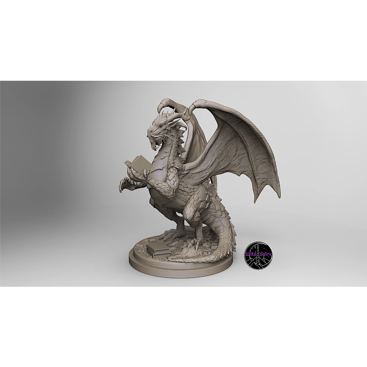 Wildspire Fantasy Bookish Dragon Paintable DND Miniature Huge 6" D&D Dragon Mini 28-32mm Dungeons and Dragons Figure for Fantasy Tabletop Miniatures and Accessory, Partially Assembled for TTRPG