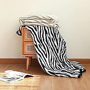 Luxury Sage Green Throw Blanket Knitted Ultra Soft Stripes Beige Blanket Zebra Pattern Air Feel Cozy Warm for Bed Sofa Couch in All Seasons