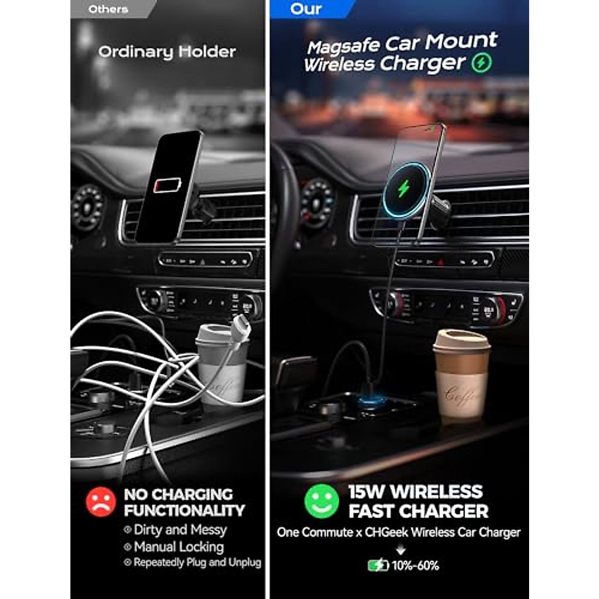 UPTOHIGH Magsafe Car Mount Charger, 15W Fast Charging LED Magnetic Wireless Car Charger, Air Vent Phone Holders for Your Car Magsafe Car Phone Holder for iPhone Samsung Galaxy, Google, Magsafe Case