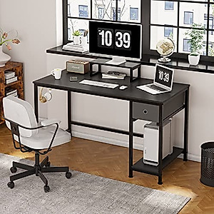 VERMESS Computer Desk with Drawer and Monitor Stand,47 Inch Study Writing Desks for Home Office,Industrial Simple Style Wood Table for PC Laptop Notebook,Black
