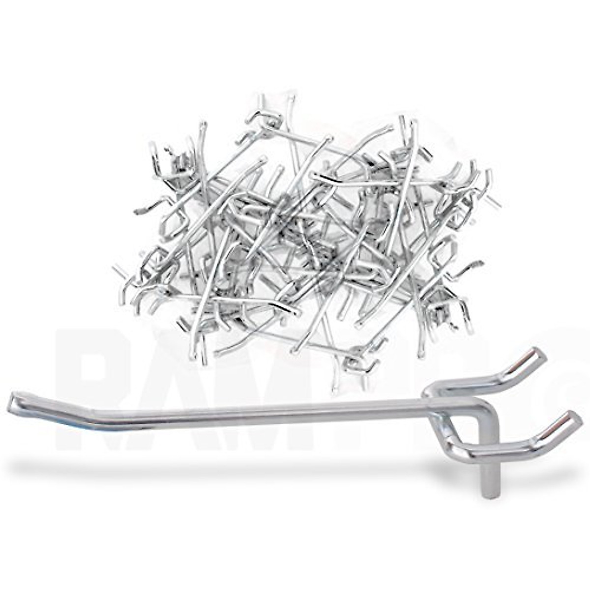 RAM-PRO 4-inch Heavy-Duty Carbon-Steel Sturdy Rust-Resistant Straight L-Shape Zinc Plated Metal J-Style PEG-Hook Assortment for 1/4” 1/8” Perforated pegboard and Shelving Organizer Set of 50 Pieces