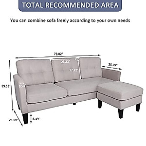 Grepatio Convertible Sectional Sofa Couch, L-Shaped Couch with Modern Linen Fabric for Small Living Room, Apartment and Small Space(Light Grey)