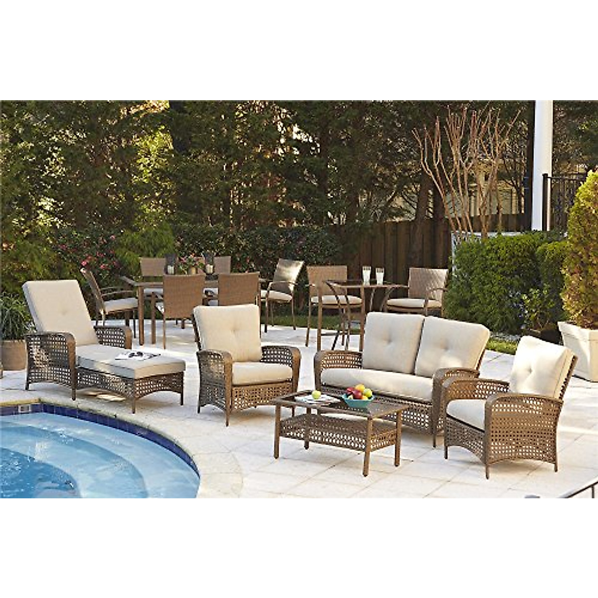 Cosco Outdoor 3 Piece High Top Bistro Lakewood Ranch Steel Woven Wicker Patio Balcony Furniture Set with Cushions, Brown