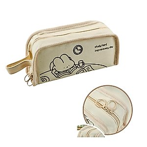 Sotzac Canvas Cartoon Pencil Case Large Capacity Pen Pouch Cosmetics Bag Double Zippers ([new season] Rabbit-Study)