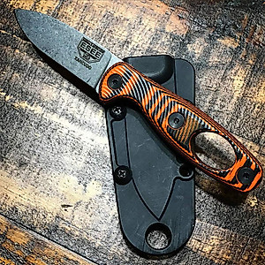 ESEE Xancudo S35V Fixed Blade Knife with Black Sheath, Outdoor Knife with 3D Contoured Handle, Made in USA (Orange/Black G-10 w/Hole)
