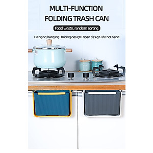 PEFWO Hanging Kitchen Trash Can, Kitchen Trash Can Foldable, 3L Collapsible Hanging Small Garbage for Cabinet/Car/Bedroom/Bathroom(Gray)