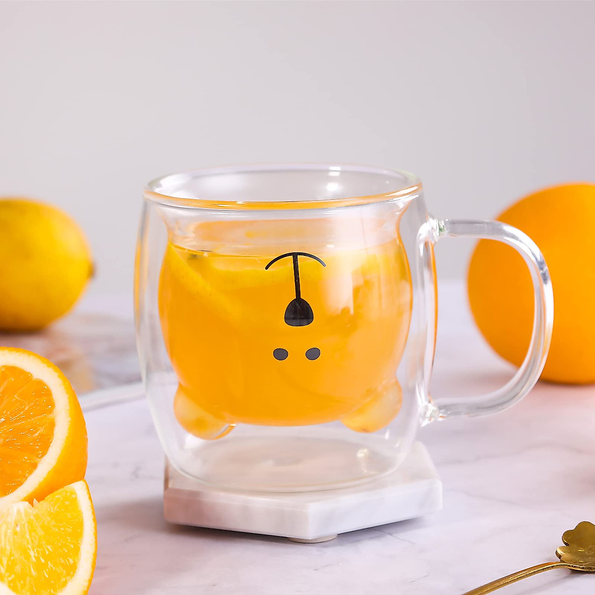 SHENDONG Cute Bear Mugs Cute Cups Bear Tea Coffee Cup with Handle 8.5oz Milk Cup Double Wall Insulated Glass Espresso Cups Glass Gift for Personal Birthday Valentine's Day and Office