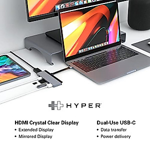 Hyper HyperDrive USB C Hub, Duo 7-in-2 USB C Adapter - MacBook Pro Adapter with Magnetic Grip, 4K HDMI, USB-C 40Gbps 100W PD, 3.1 USB-A, MicroSD/SD - Space Gray