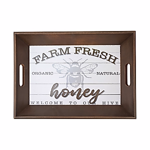 Boston Warehouse 18" TRAY WOOD ANGLED SIDES BEES