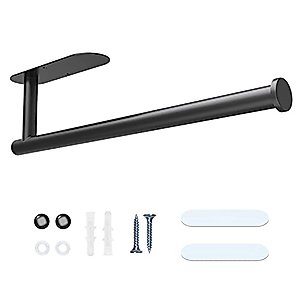 Under Cabinet Paper Towel Holder Wall Mount Paper Towel Holder Self Adhesive or Drilling Hanging Paper Towel Holder for Kitchen, Bathroom, Cabinet,Under Counter SUS304 Stainless Steel-Black