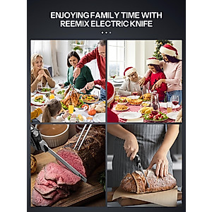 Reemix Electric Knife, Z3042 Electric Knife Set for Carving Meats, Poultry, Bread, Crafting Foam & More, 2 Blades for Meats & Bread, Fork Included (Black)