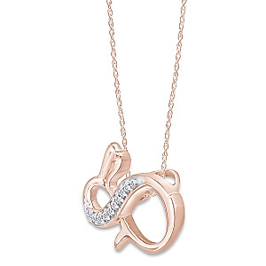 AFFY White Natural Diamond Easter Bunny Infinity Pendant Necklace in 14k Rose Gold Over Sterling Silver (0.1 Ct)