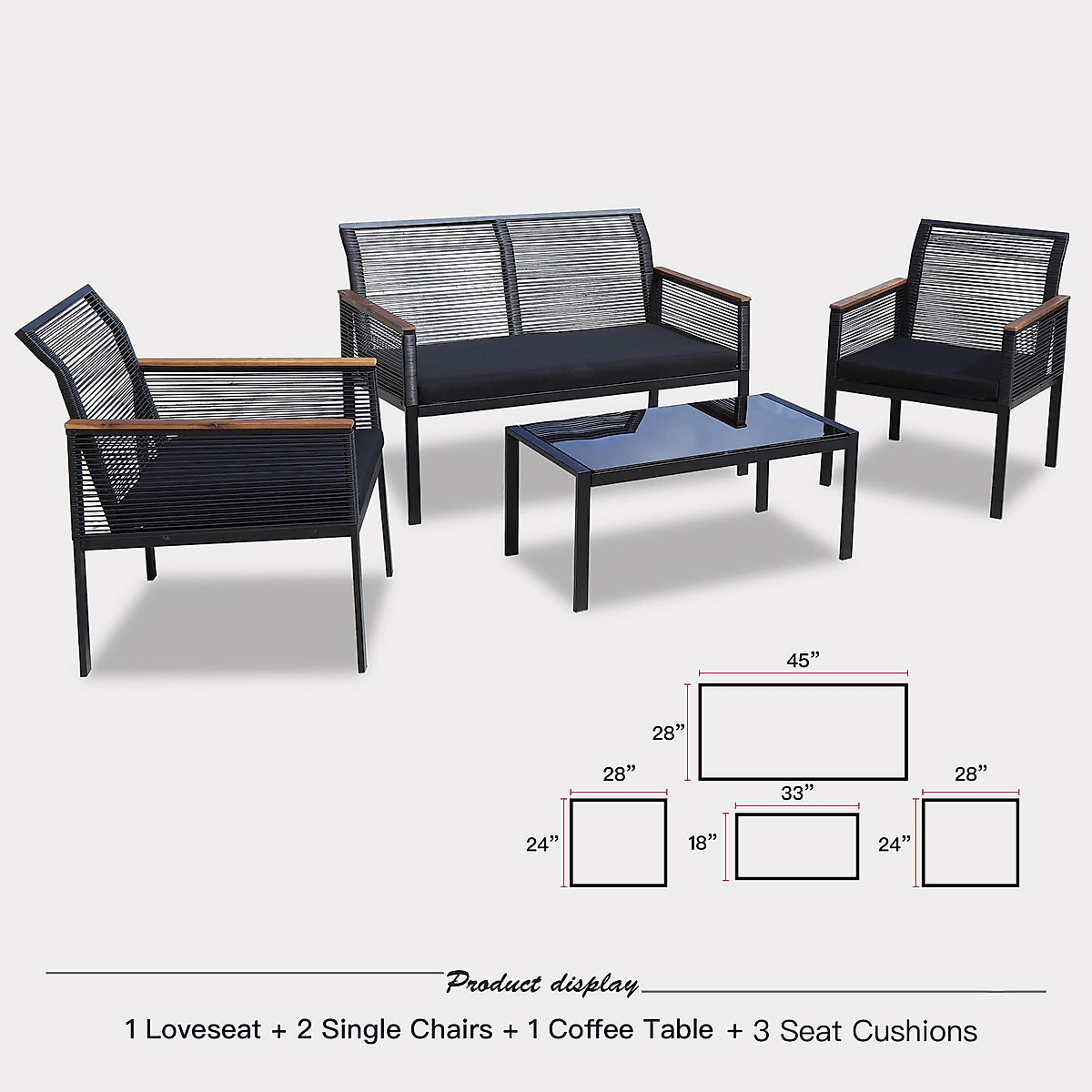 Suntone Patio Furniture Sofa Set - Wicker Patio Conversation Set (4 Piece)