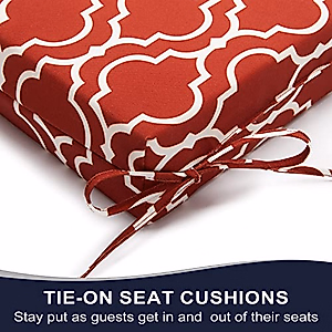 Basic Beyond Outdoor Chair Cushions for Patio Furniture, Waterproof Outdoor Cushions, Square Corner Patio Chair Cushions Set of 4 with Ties, 18.5"x16"x3", Trellis Red