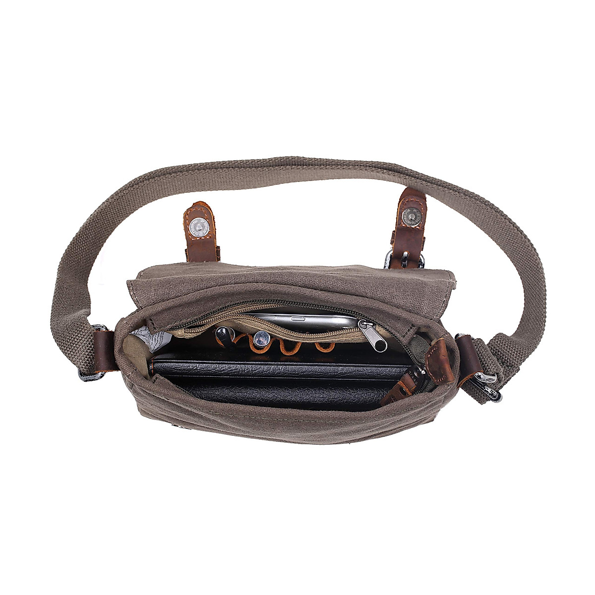 Troop London Heritage Canvas Leather Shoulder Bag, Across Body Bag, Smart Small Travel Bag TRP0428 (Olive)