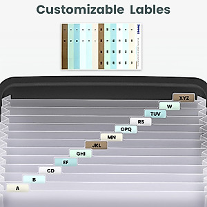 Sooez Heavy Duty Accordian File Organizer with Hidden Handle, 13 Pocket Expanding File Folder with Zipper & Labels, Portable Cloth Document Organizer Accordion File Keeper for Letter Size / A4 Paper