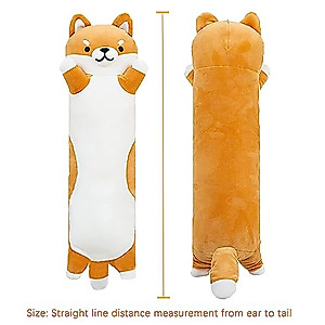 Long Shiba Inu Plush Body Pillow Giant Stuffed Animal Corgi Dog Plush Toys Hugging Pillow, Soft Long Dog Sleeping Cushion Gifts for Girls Boys (Yellow, 90cm/35.4inch)