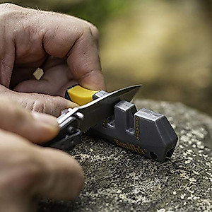 Smith’s 50918 Pocket Pal Knife Sharpener - Preset Carbide & Ceramic Stone - Fold-Out Diamond Coated Rod - Outdoor Knife & Hook Sharpener - Handheld, Compact, Lightweight - Ergonomic Grip Multitool