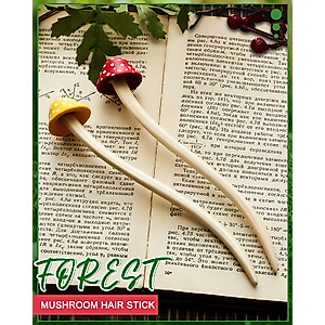 Taiyin Hair Clip Mushroom Hair Sticks, 2 Pcs Christmas Hair Sticks for Long Hair, Cute Print Hair Sticks Accessories for Women/Girls, Red, Yellow