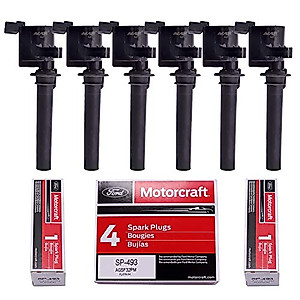 Motorcraft Set of 6 Spark Plugs SP493 AGSF32PM Platinum & MAS Ignition Coils Pack Compatible with Ford Escape Taurus Mazda Tribute Mercury Mariner Replacement for DG513 DG500 FD502