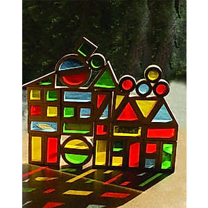 Agirlgle Wood Building Blocks Set for Kids 24 Pcs Rainbow Stacker Stacking Game Construction Toys Set Preschool Colorful Learning Educational Toys - Geometry Wooden Blocks for Boys & Girls