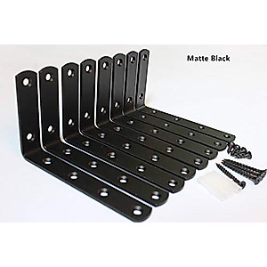 MHMYDZ 8 Pcs Matte Black Steel"L" Corner Brace Joint Angle Bracket Shelf Bracket Wall Hanging with Screws 125mmX75mm/5 InchX3 Inch Decorative Corner Brackets Joint Angle Bracket