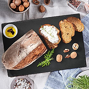 LAVEMCH 4 Pack Slate Cheese Boards, 12” x 8” Charcuterie Boards Sussi Plate Stone Tray with 4 Pieces Soapstone Chalks for Cheese, Meats, Appetizers, Dried Fruits, Gourmet, Black