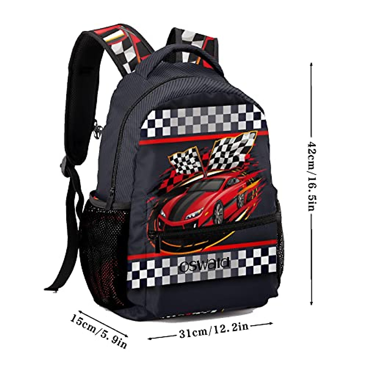 Urcustom Custom Kid Backpack, Race Car Personalized School Bookbag with Your Own Name, Customization Casual Bookbags for Student Girls Boys