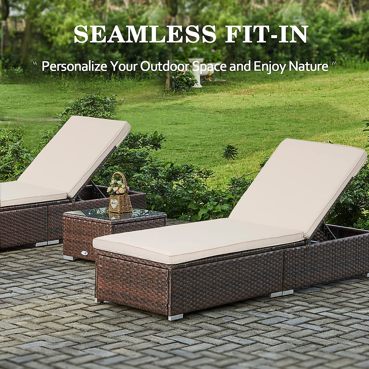 DIMAR GARDEN 3Piece Outdoor Chaise Lounge,Wicker Pool Lounge Chairs with Table, Mixed Brown