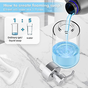 GLUBEE Foaming Soap Dispenser, 15 Oz Glass Hand Soap Dispenser with Rust Proof Stainless Steel Pump, Refillable Clear Foam Soap Dispenser Bottle with Wide Opening for Bathroom Decor & Kitchen