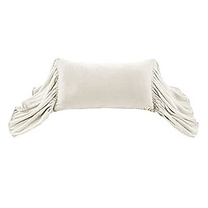 HiEnd Accents Stella Faux Silk Velvet Long Ruffled Pillow, 14x26 inch, Stone, Romantic Western Modern Traditional Style Luxury Bedding, Decorative Throw Pillow