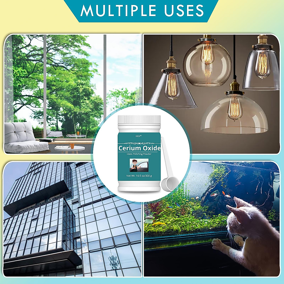 10.5oz Cerium Oxide Glass Scratch Remover, Professional Glass Polishing Compound for Windshield, Glass, TERO >99%, 3.5 Microns