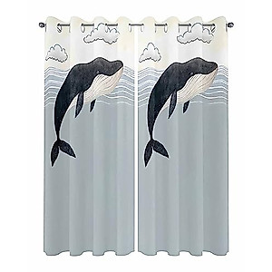 Outdoor Curtains for Patio Cartoon Whale Under the Sea and Clouds Waterproof Privacy Outside Curtains with Tiebacks Grommet Top Pergola Curtains for Porch Cabana Gazebo 2 Panels, 54 x 108 inch