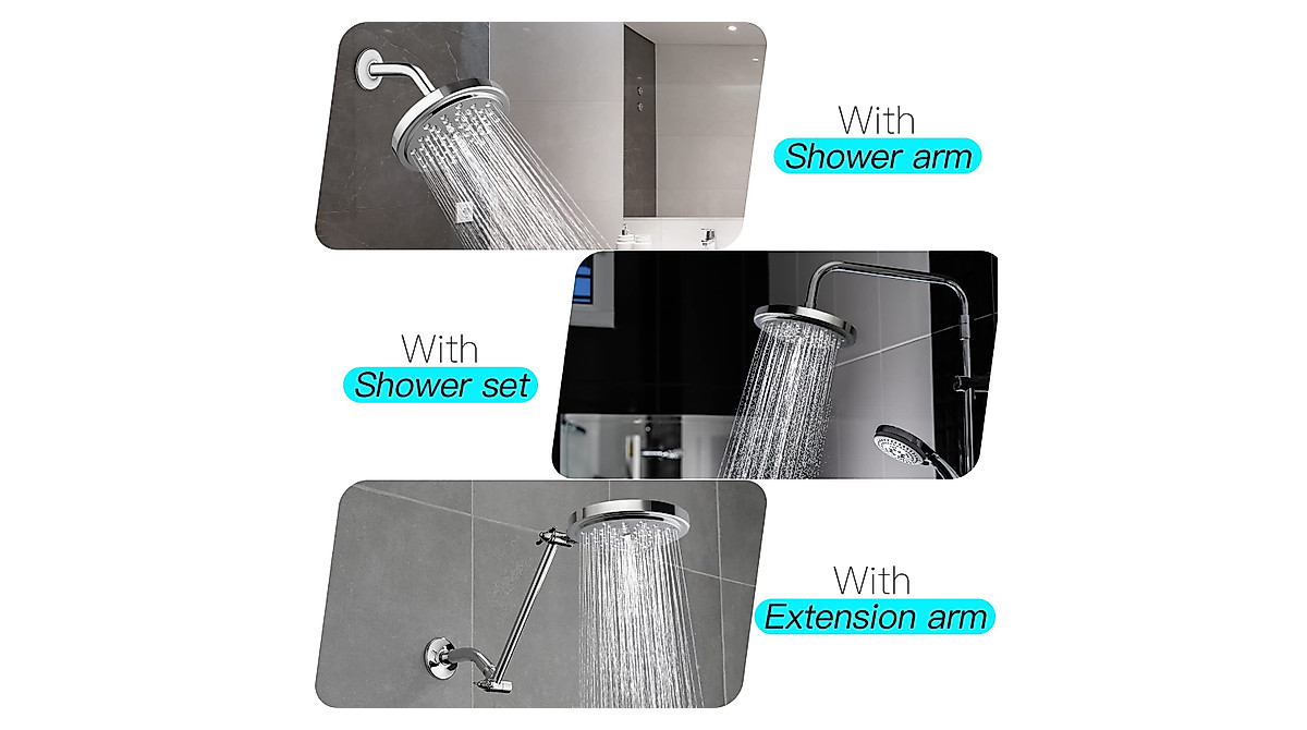 HOPOPRO High Flow Rain Shower Head - Luxury 7-Inch Chrome, Easy Install