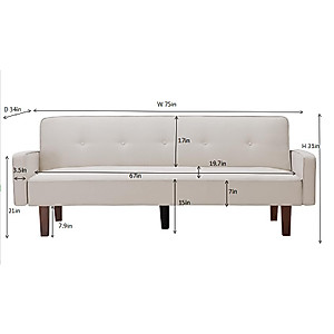 Eafurn Futon Sofa Bed with Wooden Legs Convertible Sleeper Couch Adjustable Loveseat Daybed, Comfy Sofa & Couches for Small Living Room Bedroom, Beige