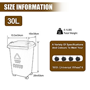30L/50L/80L/100L/120L/240L Outdoor Garbage Cans With Lids And Wheels, 32 GAL Heavy-Duty Wheeled Trash Can With Lid, For Restaurants/Hospitals/Offices/Back Of House/Warehouses/Home(Red,30L)