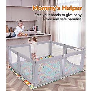 Dripex Foldable Baby Playpen, 71"×69" Play Pens for Babies and Toddlers, Safe Anti-Fall Play Yard with Gates, Baby Fence with Breathable Mesh, Indoor & Outdoor Kids Activity Center, Ash Grey