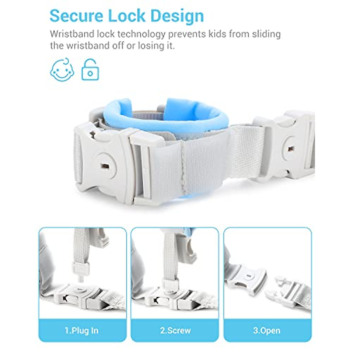 Upgrade] Anti Lost Wrist Link, Dr. Meter 2 in 1 Toddlers Safety Wristband Leash with Key & Lock, Dual Length 6.56ft Kids Walking Harness for Supermarket Mall Airport Amusement Park Zoo Travel