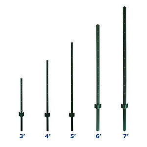 MTB Metal Fence Post Fence U Post Green 4 Feet, Pack of 5, for Garden Wire Fence U-Channel Steel Garden Post Sign Post