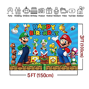 Cartoon Coin Video Game Happy Birthday Theme Photography Backdrops 5x3ft Children Boys Birthday Party Decor Supplies Cake Table Decor Kids Shoot Photo Backgrounds Props