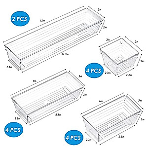 Fixwal 14pcs Drawer Organizer Set, 4-Size Clear Plastic Drawer Organizers Trays Bathroom Organizers Dresser Storage Bins Separation Box for Makeup, Kitchen Utensils, Jewelries, Gadgets, Bathroom