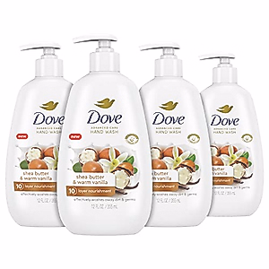 Dove Advanced Care Hand Wash Shea Butter & Warm Vanilla 4 Count for Soft, Smooth Skin, More Moisturizers than the Leading Ordinary Hand Soap, 12 oz