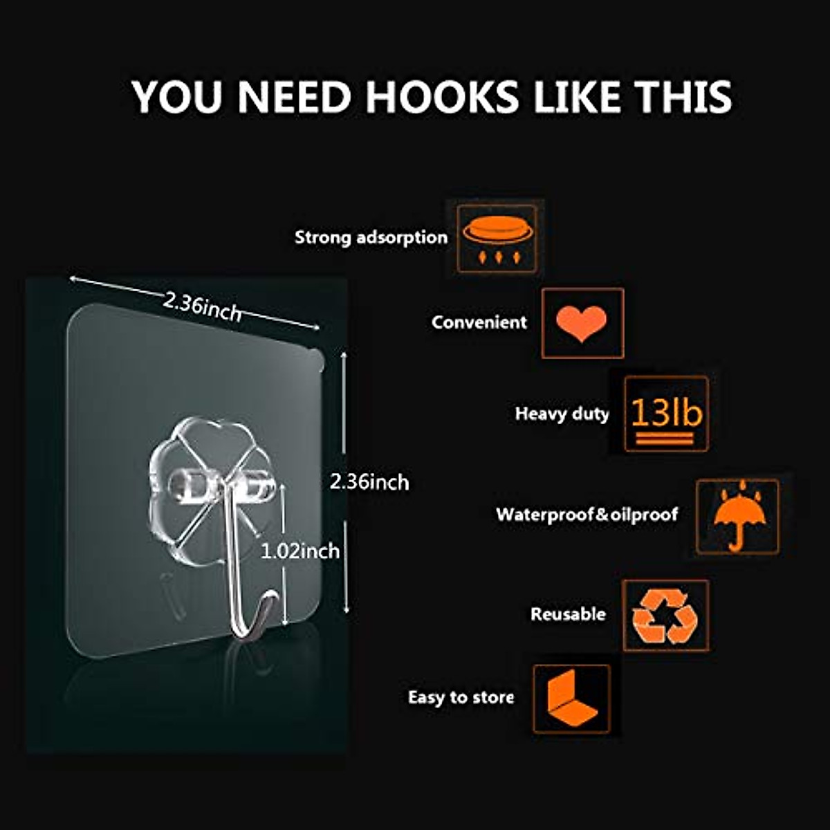 DDMY Adhesive Hooks Kitchen Wall Hooks- 24 Packs Heavy Duty 13.2lb(Max) Nail Free Sticky Hangers with Stainless Hooks Reusable Utility Towel Bath Ceiling Hooks