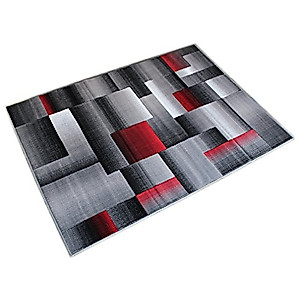 Masada Rugs, Modern Contemporary Area Rug, Red Grey Black (5 Feet X 7 Feet)